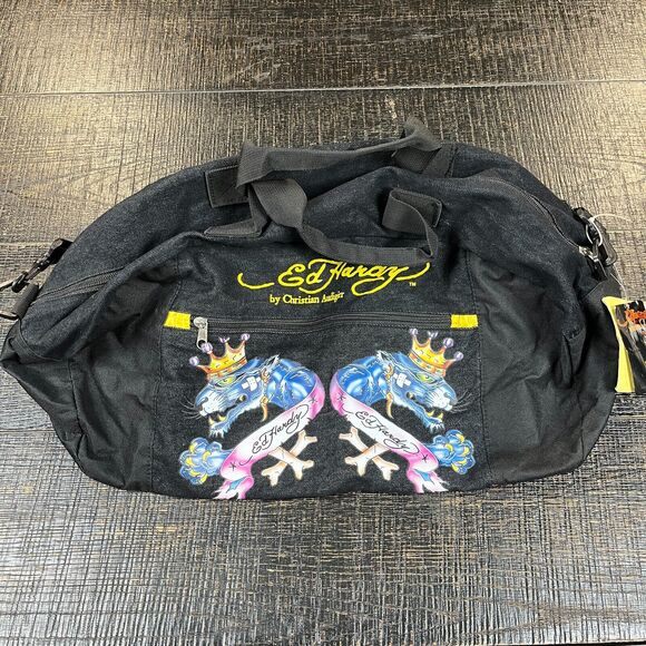Ed Hardy | Bags | Vintage Ed Hardy Double Panther Black Duffle Bag X ...